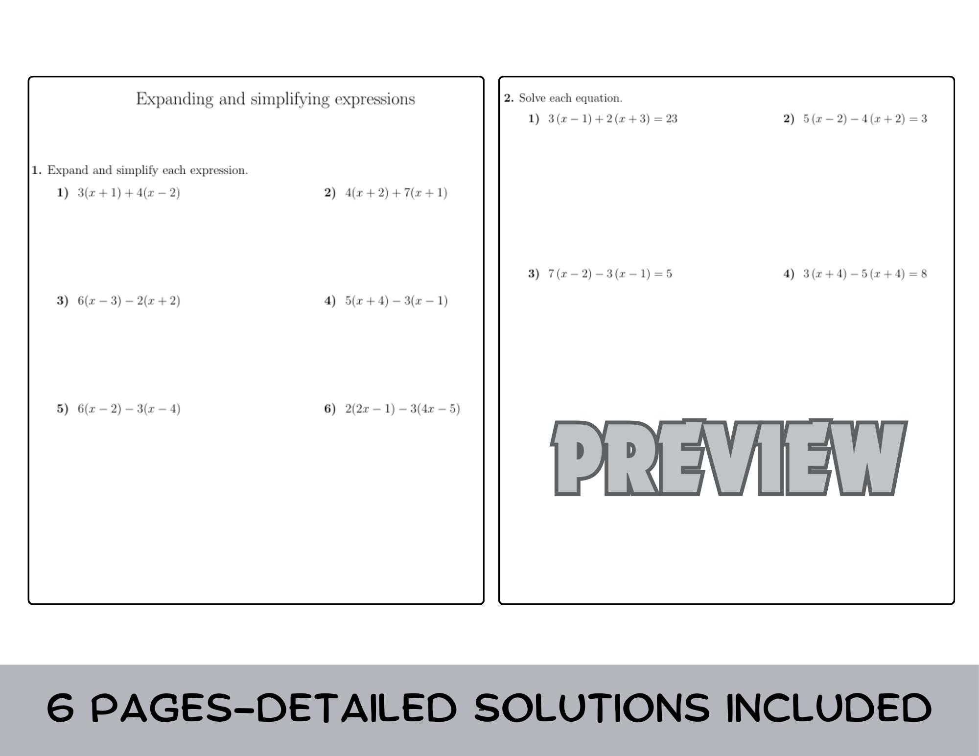 Expanding and simplifying expressions worksheet no 2 (with solutions ...