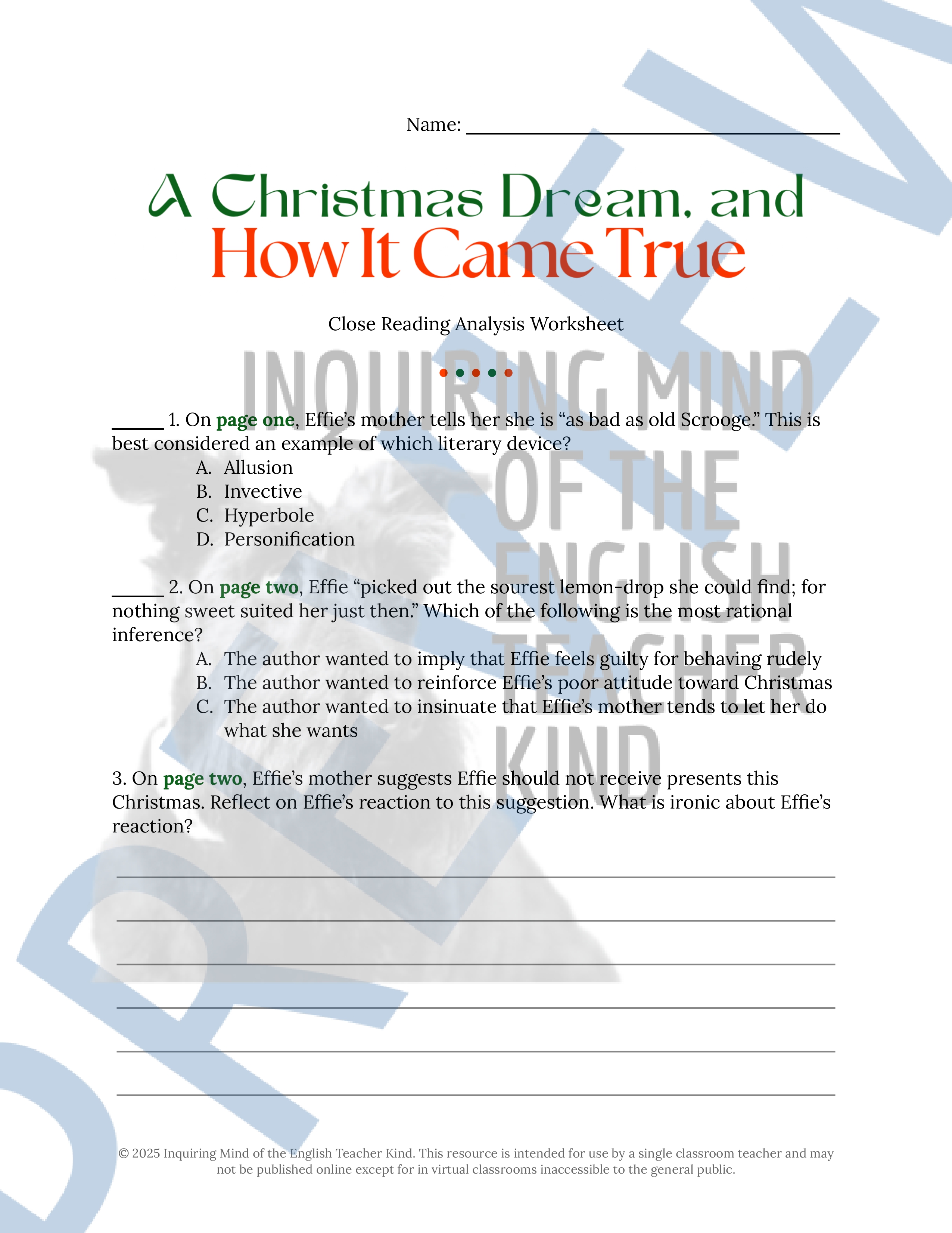 "A Christmas Dream" by Louisa May Alcott Close Reading Analysis ...
