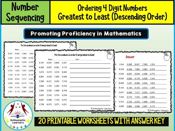 Ordering 4-Digit Numbers – Greatest to Least (Descending Order ...
