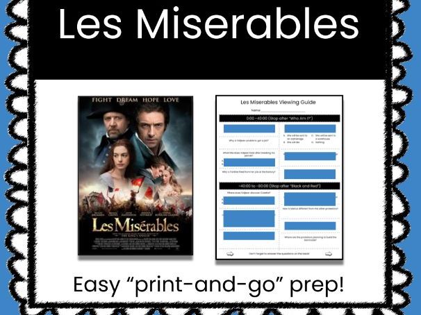 Les Miserables Movie Viewing Guide & Worksheets (French Revolution ...