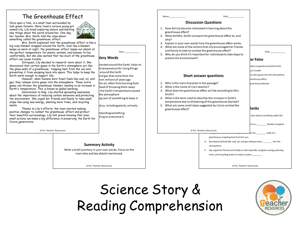 The Greenhouse Effect Reading Science Story Comprehension Questions Worksheet | Teaching Resources