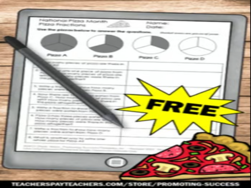 FREE Pizza Fractions Review Worksheets 3rd Grade Math Formative ...