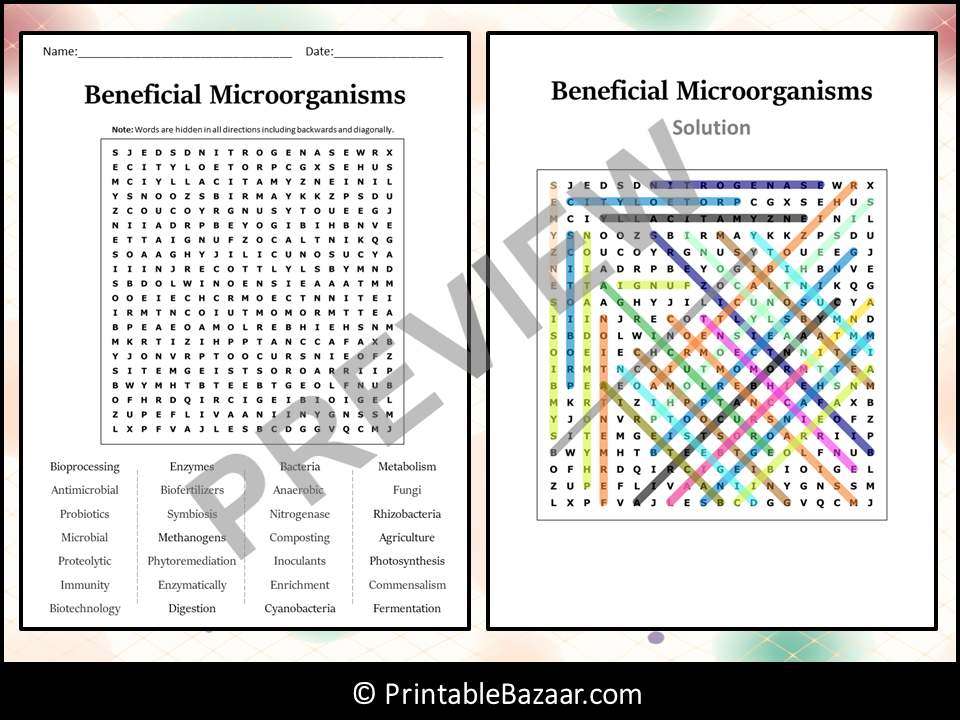 Beneficial Microorganisms Word Search Puzzle Worksheet Activity ...