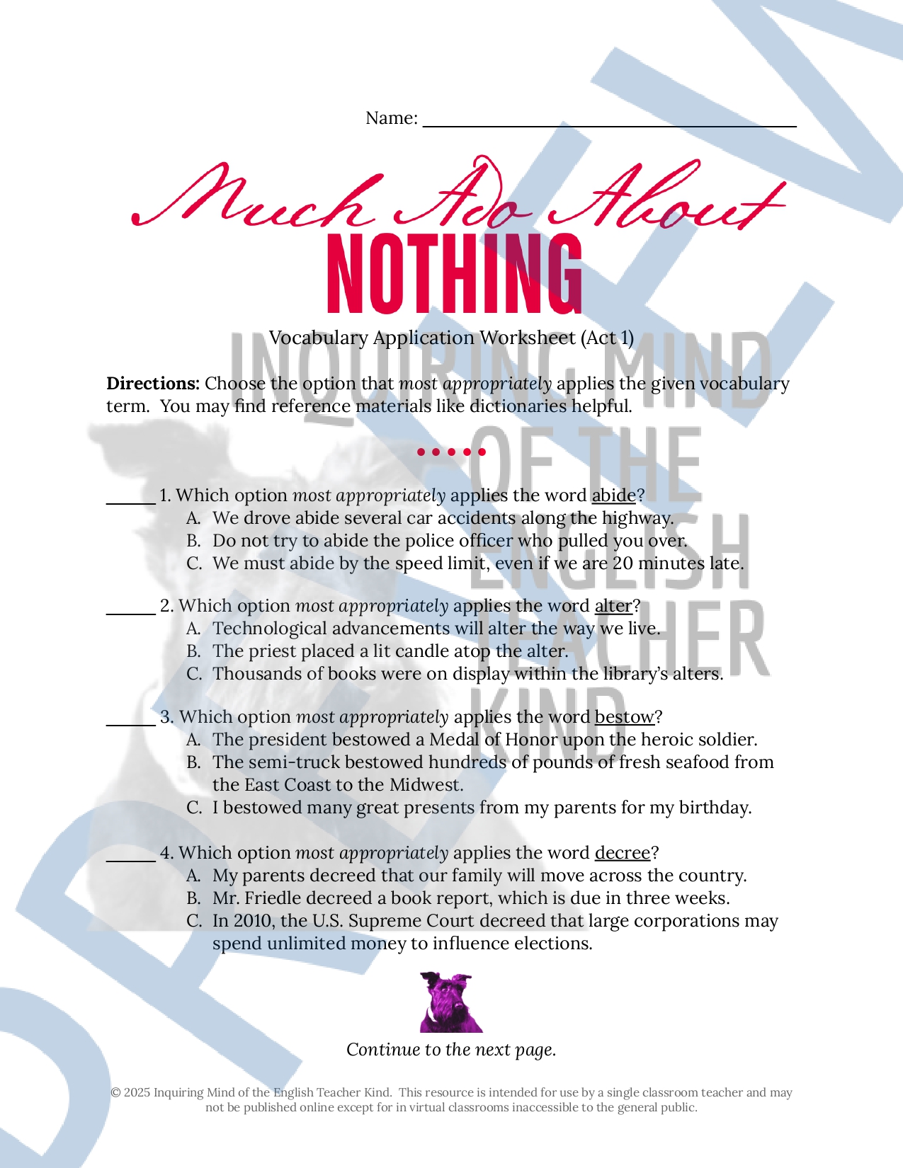Much Ado About Nothing Act 1 Vocabulary Games | Teaching Resources