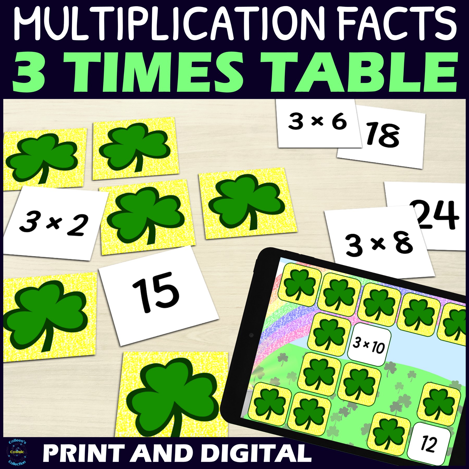 St Patricks Day Multiplication Facts for 3 Times Table Activity ...