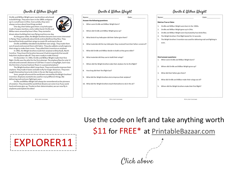 Orville & Wilbur Wright Biography Reading Comprehension Passage ...