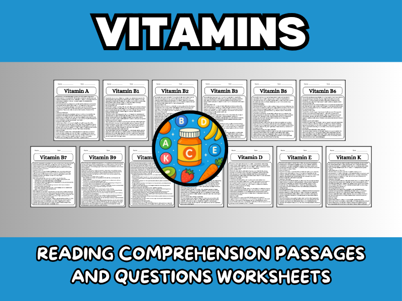 Vitamins Reading Comprehension Passages and Questions Worksheets Bundle ...