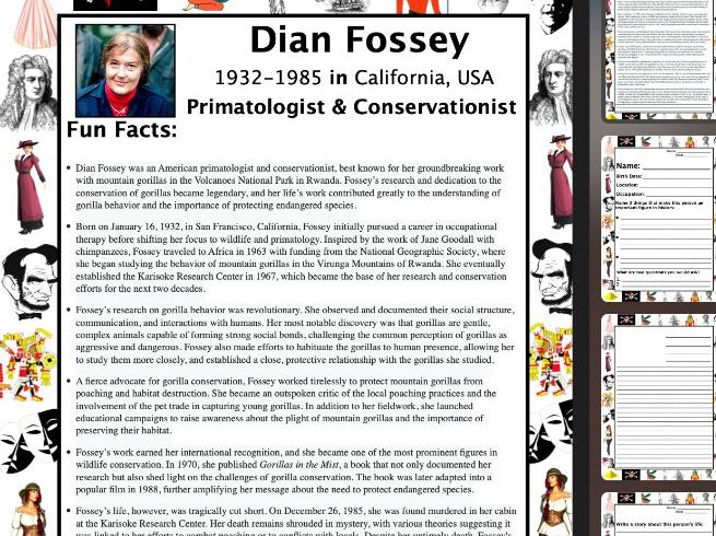 Dian Fossey PACKET & ACTIVITIES, Important Historical Figures Series ...