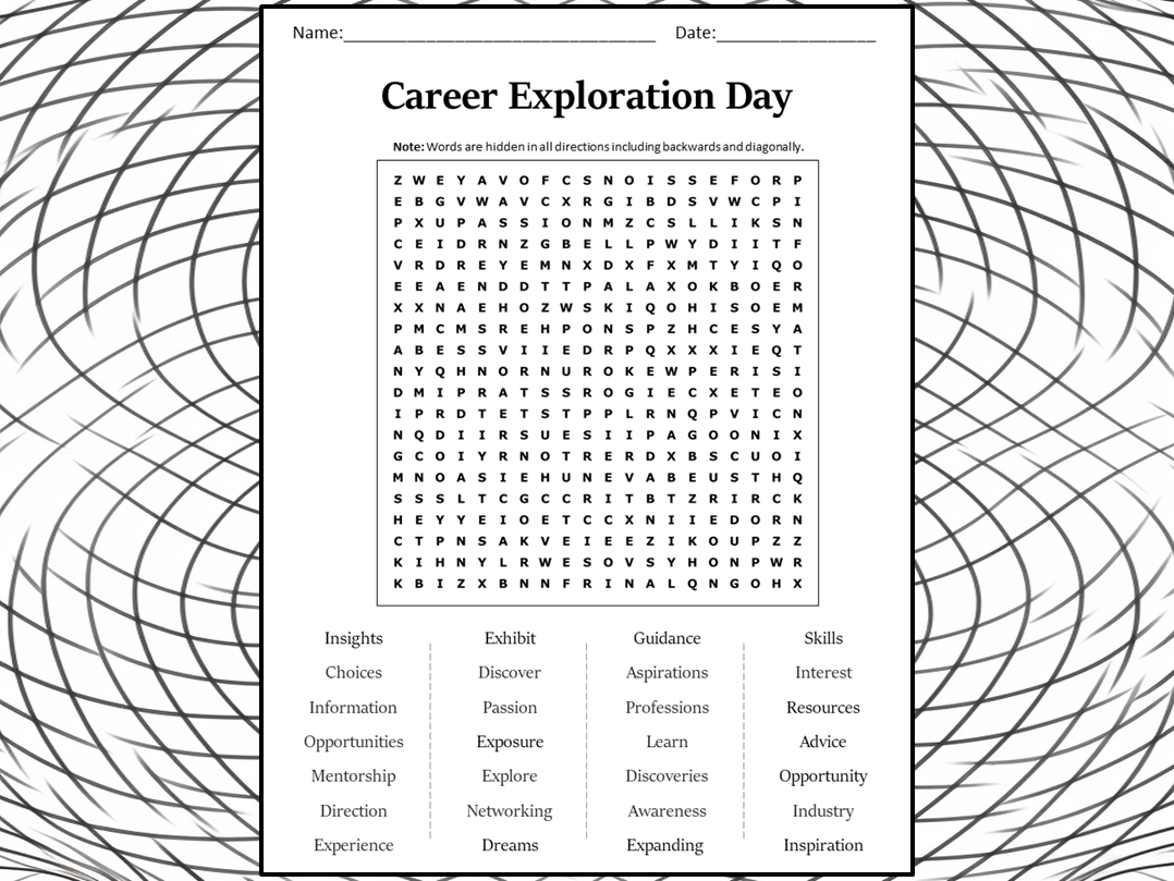 Job Search Word Puzzles Career Exploration Activities : Word Search