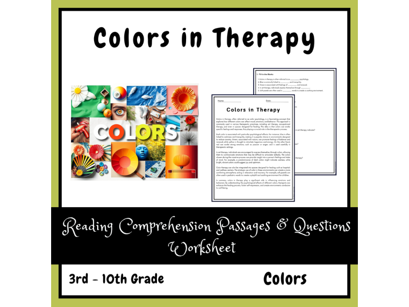 Colors in Therapy Reading Comprehension Passages & Questions Worksheets ...