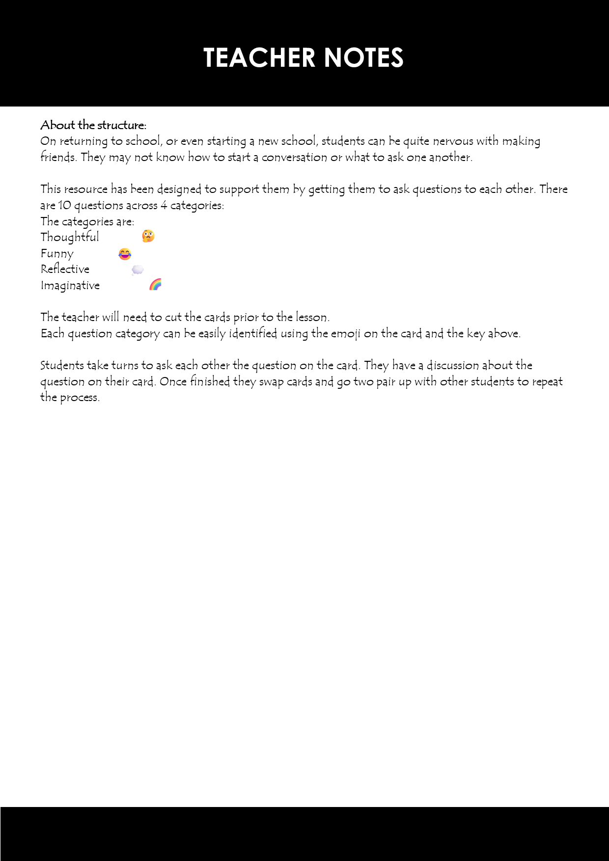 Student Icebreaker Question Cards | KS2–KS3 | Teaching Resources