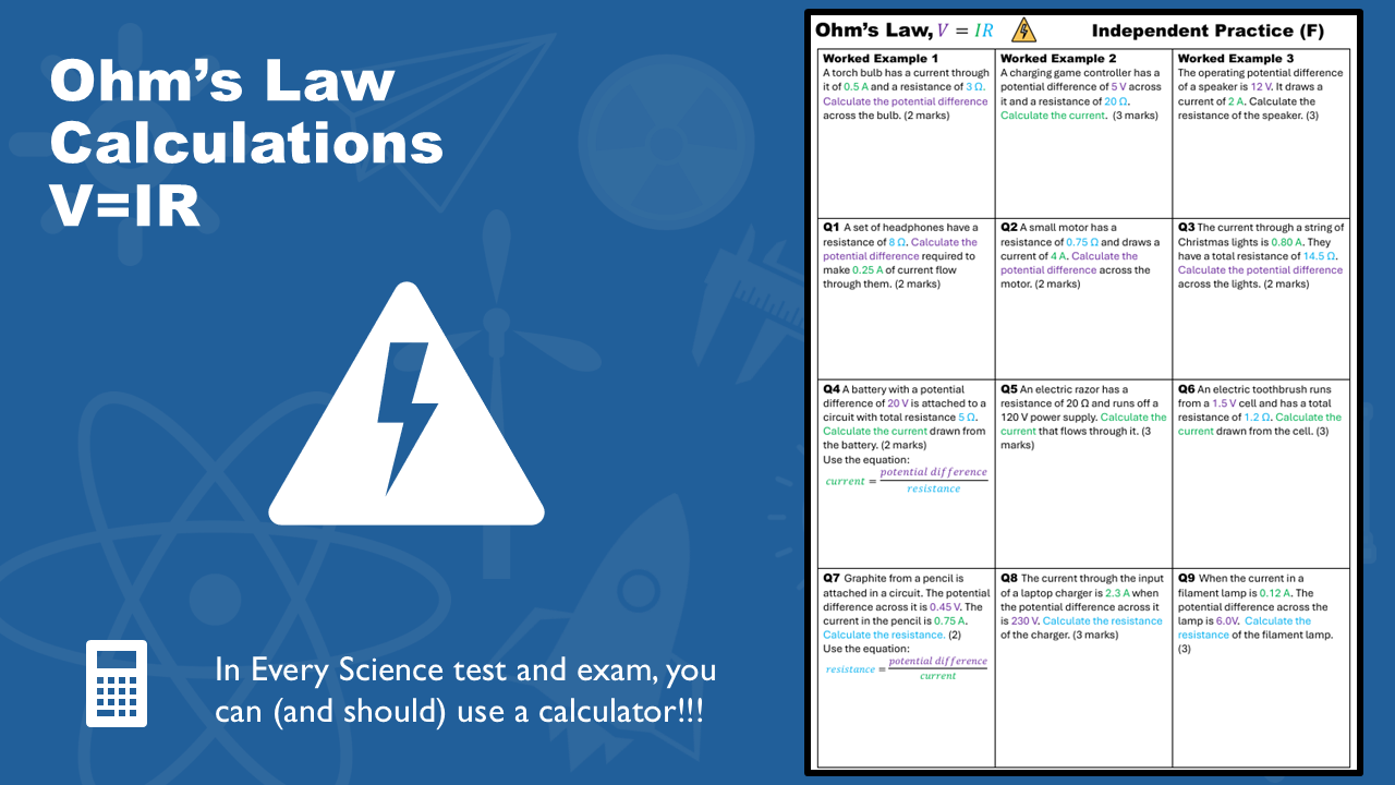 Ohm's Law, V=IR - Foundation GCSE Calculations Worksheet | Teaching ...