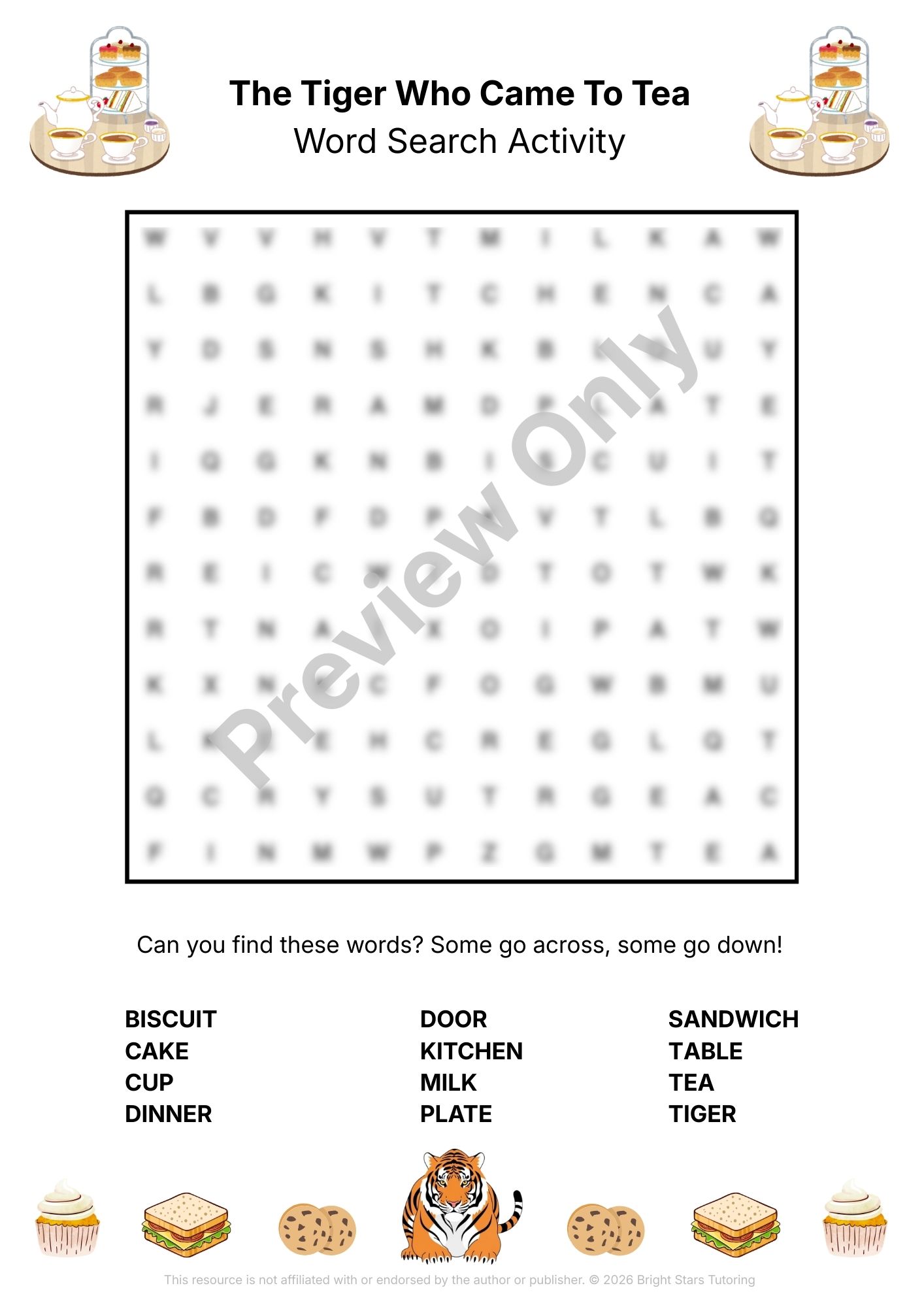 The Tiger Who Came To Tea KS1 Word Search Activity | Teaching Resources