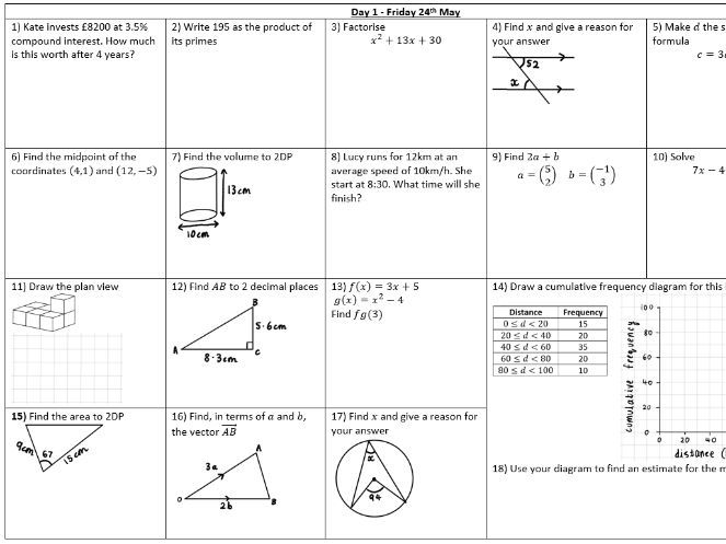 Edexcel Higher Aiming for a 6/7 HT Grid | Teaching Resources