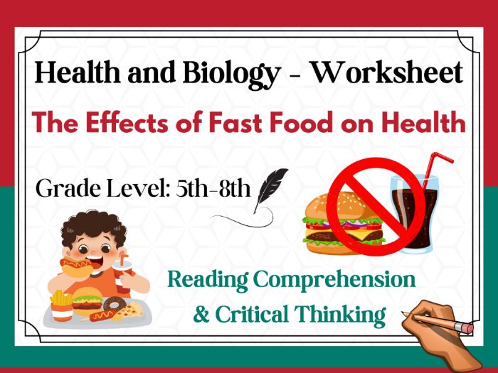 The Effects of Fast Food on Health: Reading Comprehension Passages ...