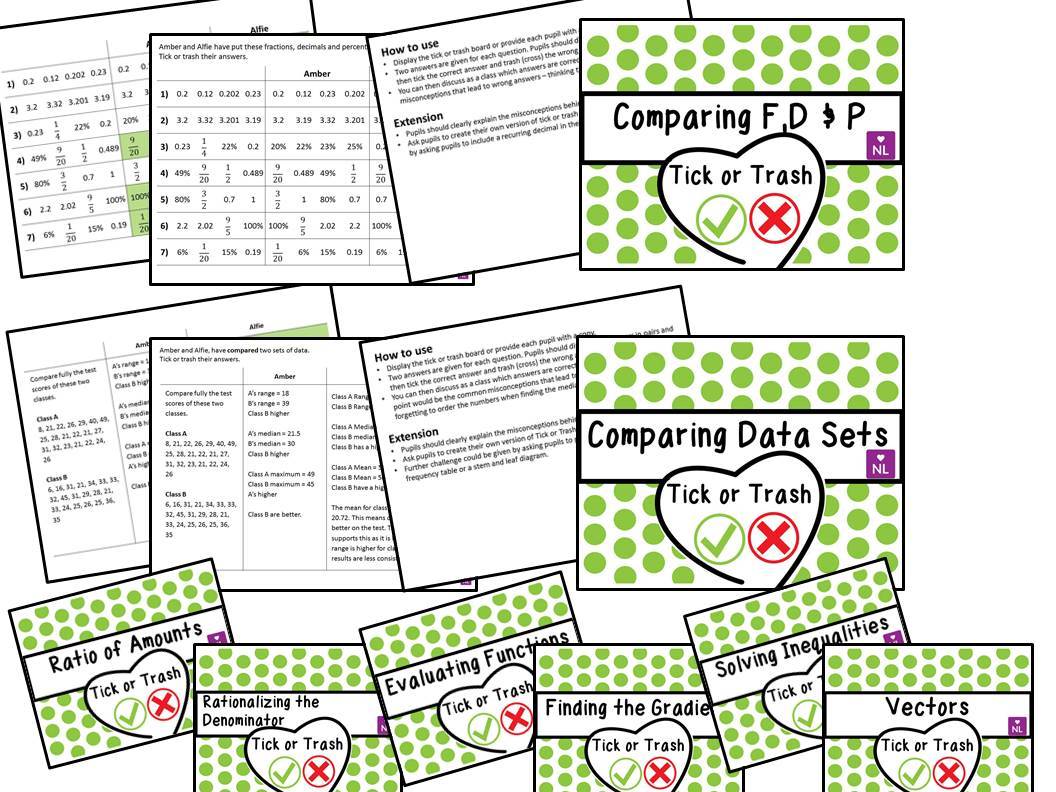 Maths Tick or Trash Worksheet Bundle | Teaching Resources