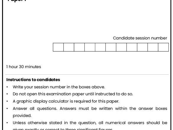 IB Math AI Unit 1 Exam - Paper 1 | Teaching Resources