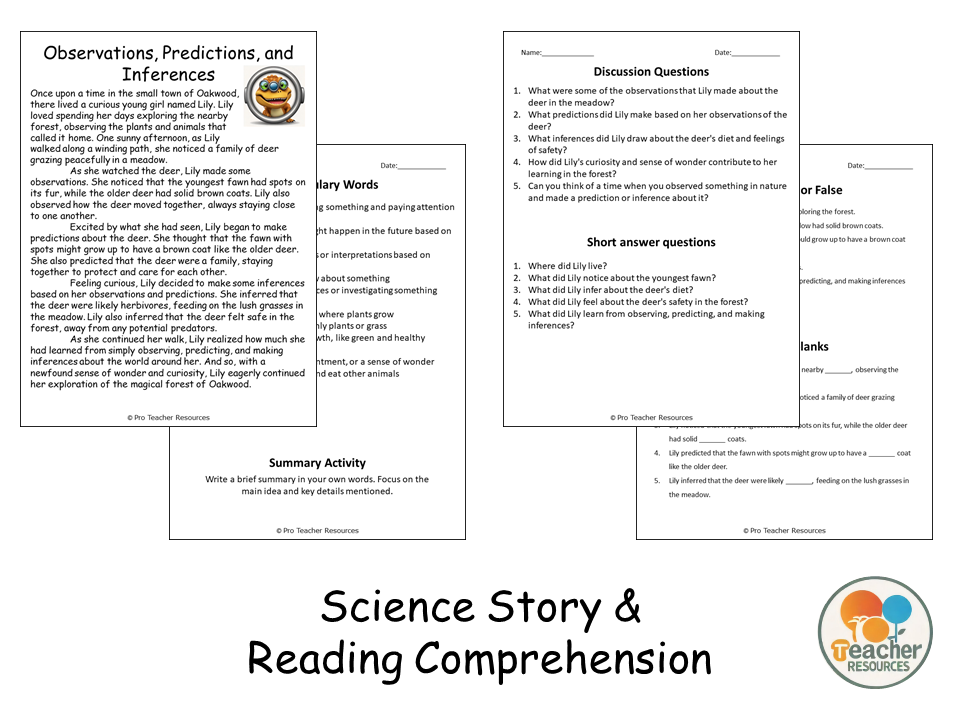Observations, Predictions, and Inferences Reading Science Story ...