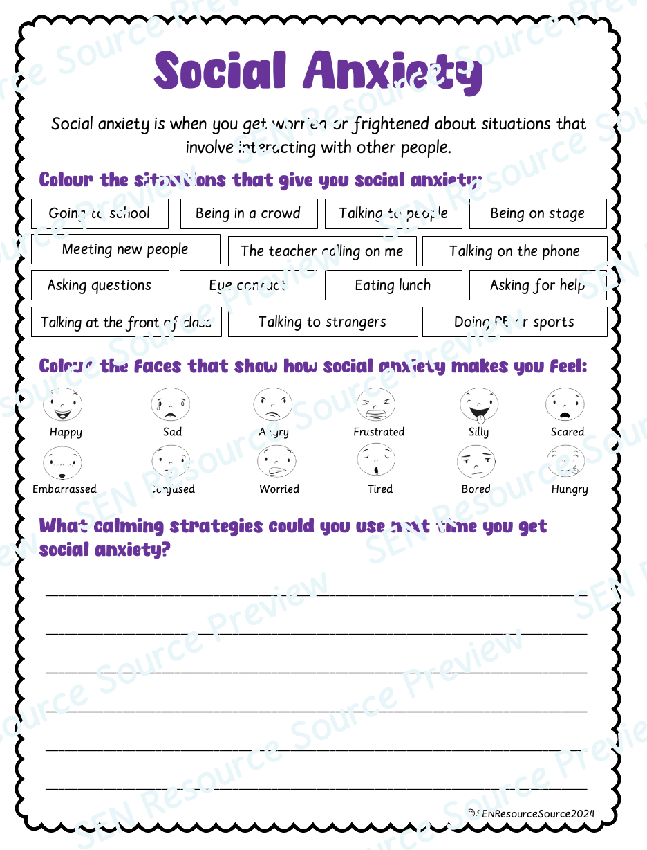 Social Anxiety Worksheet Teaching Resources Social Anxiety Worksheet Teaching Resources