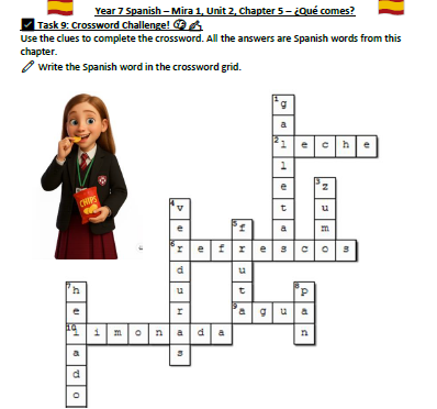 Year 7 Spanish – Mira 1, Unit 2, Chapter 5: ¿Qué comes? | Worksheet ...