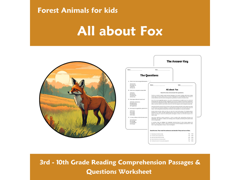 All About Foxes - Reading Comprehension Passages & Questions Worksheets ...