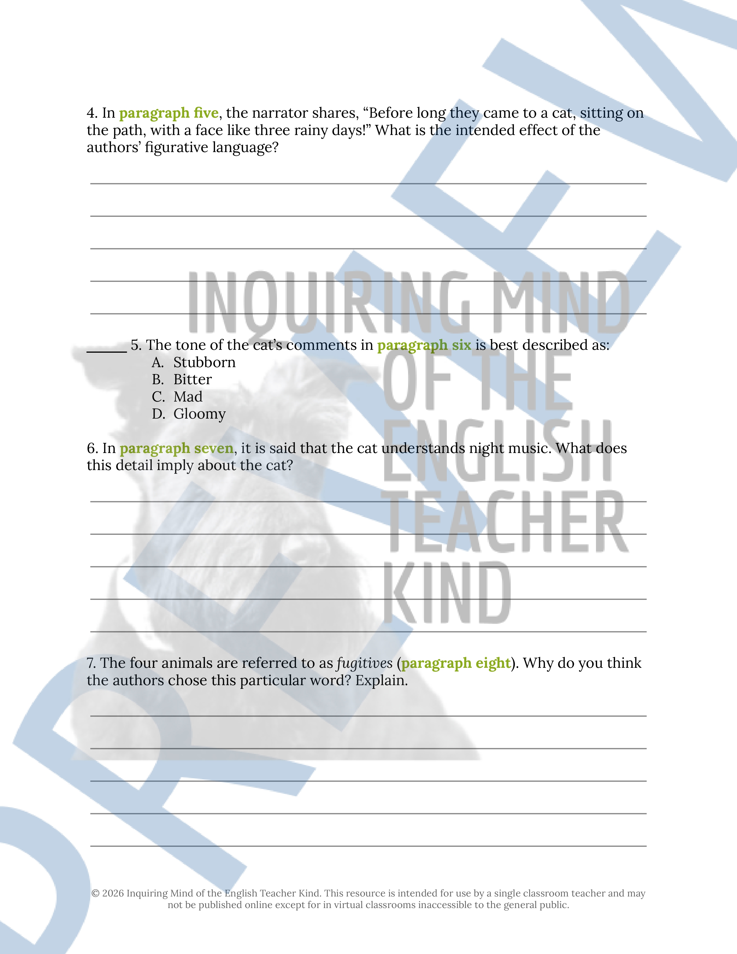 "Bremen Town Musicians" Close Reading Worksheet | Grimm's Fairy Tale ...