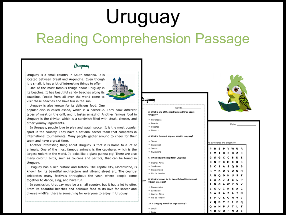 Uruguay Reading Comprehension and Word Search | Teaching Resources