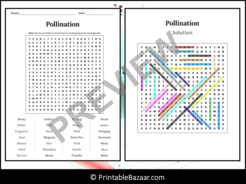 Pollination Word Search Puzzle Worksheet Activity | Teaching Resources