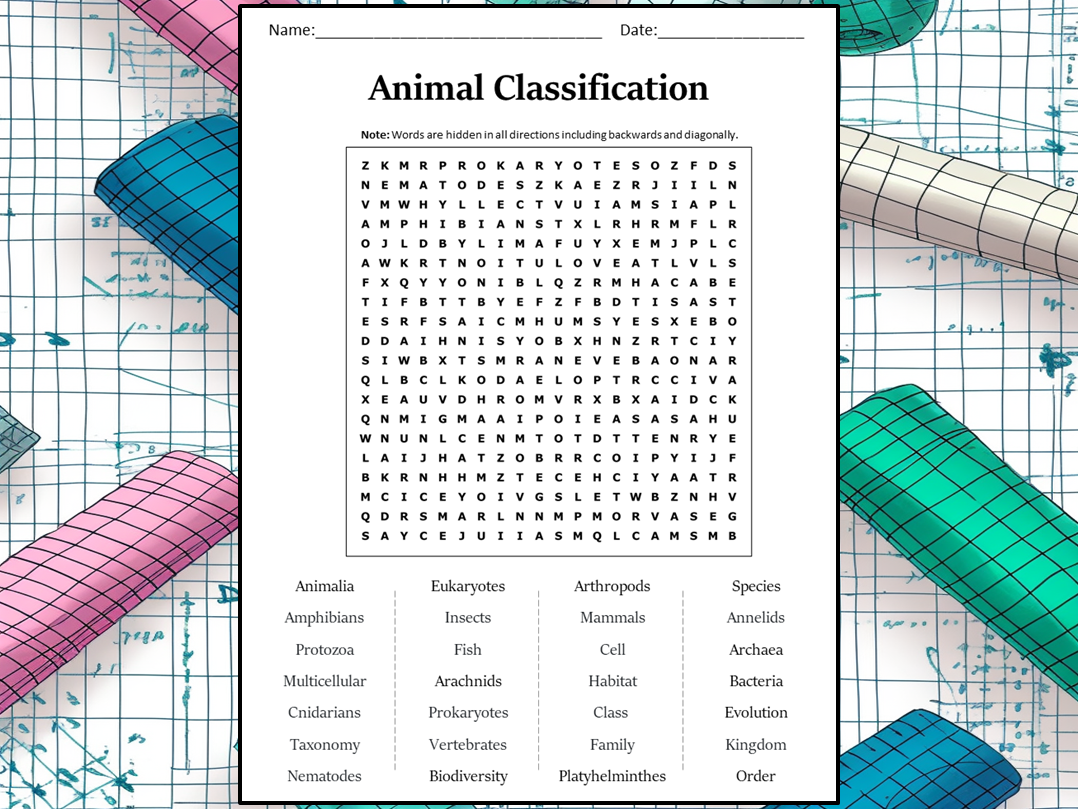 Animal Classification Word Search Puzzle Worksheet Activity Teaching