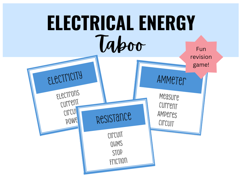 Electrical Energy Taboo Revision Game | Teaching Resources