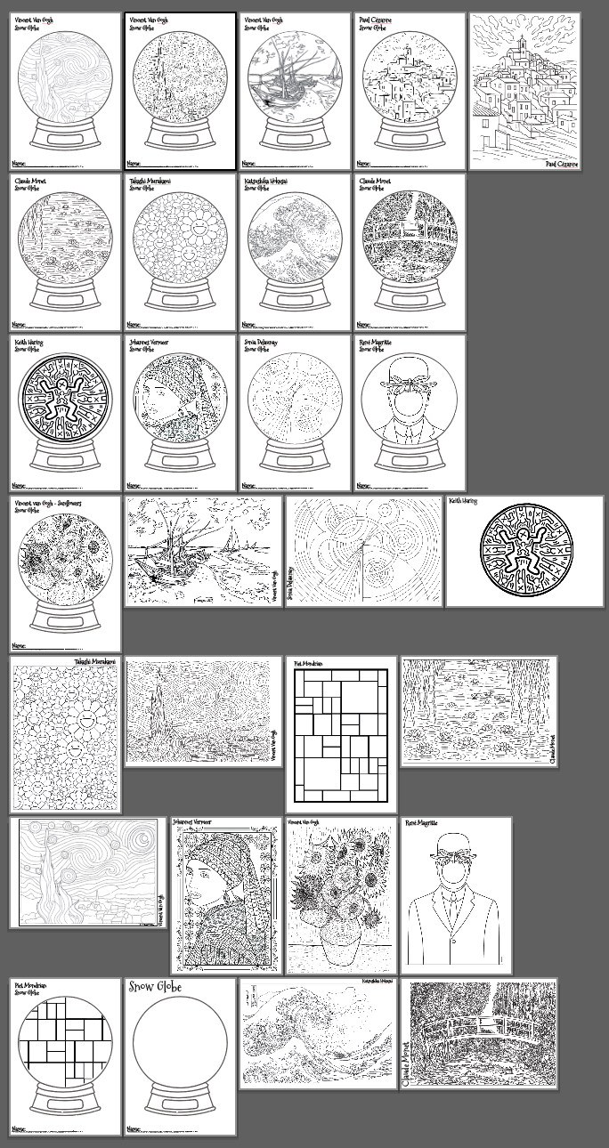 Famous Artists Snow Globe Coloring Pages | Art History Coloring ...