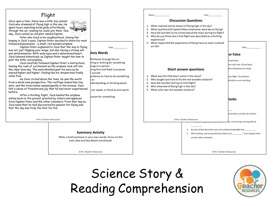 Flight Reading Science Story Comprehension Questions Worksheet ...