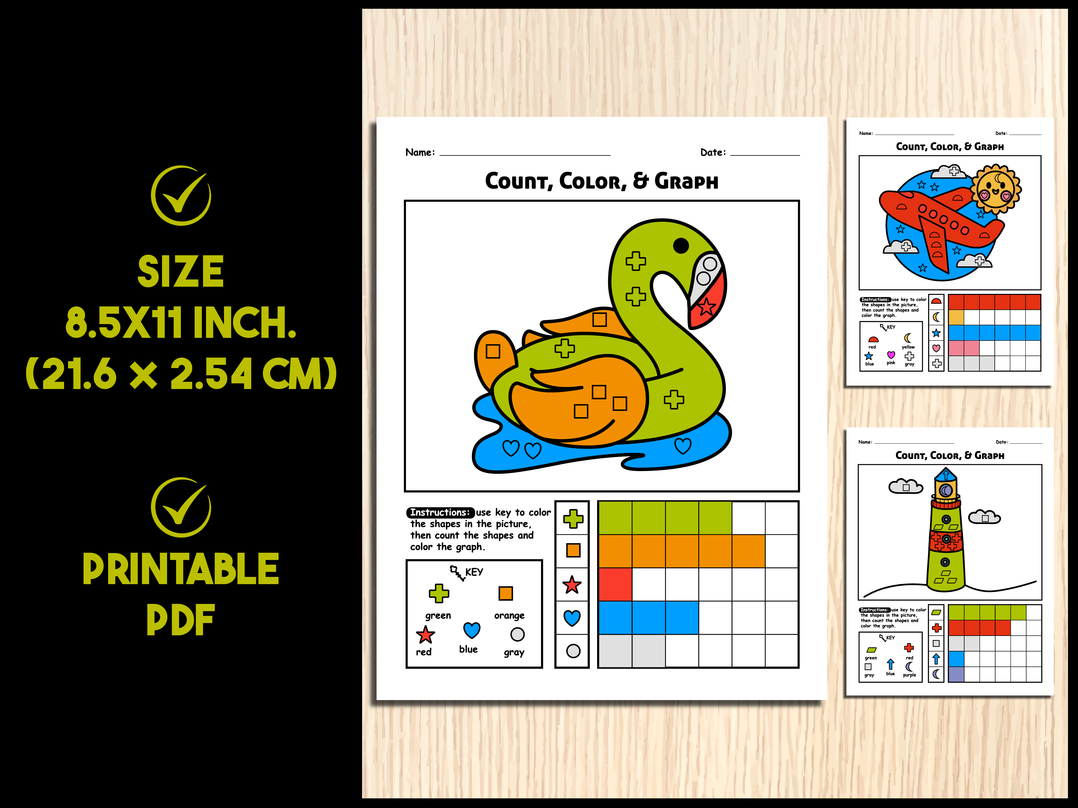Color, Count and Graph Shapes Summer Theme Math Worksheets For ...