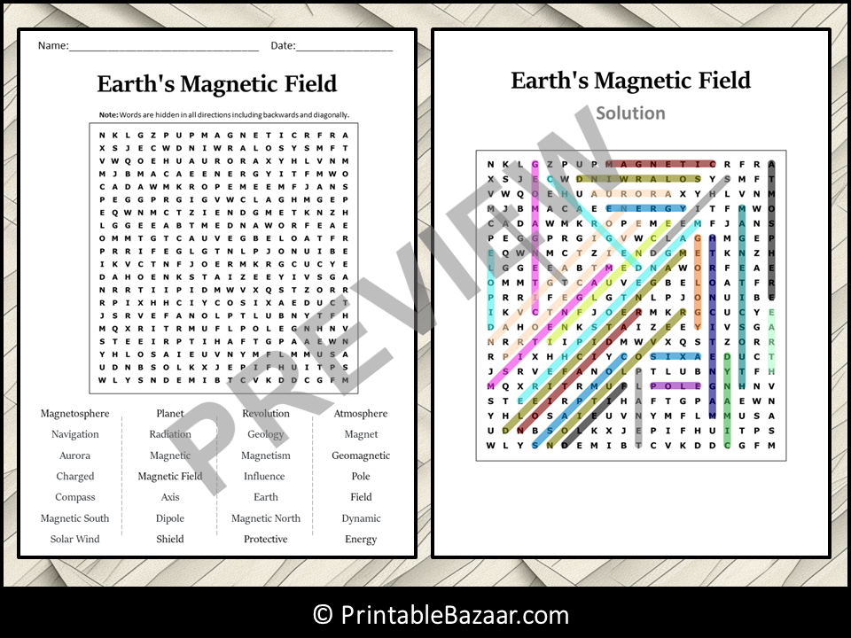 Earth's Magnetic Field Word Search Puzzle Worksheet Activity | Teaching ...
