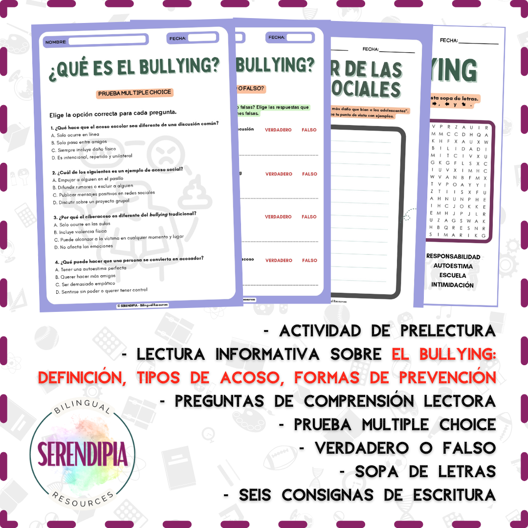 Bullying/Acoso escolar Lectura | Bullying Prevention SPANISH Reading ...