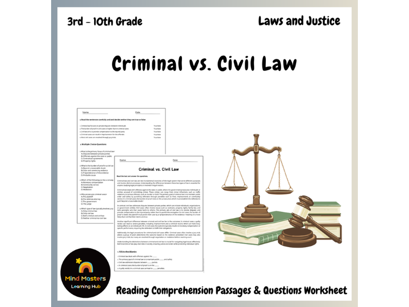 Criminal vs. Civil Law Reading Comprehension Passages & Questions ...