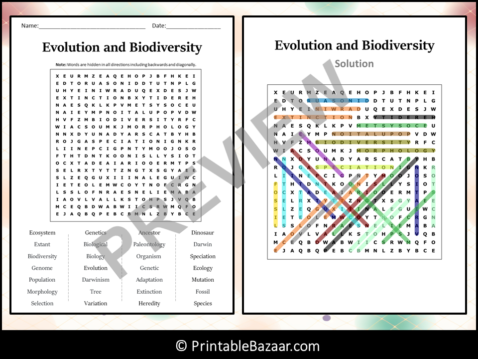 Evolution and Biodiversity Word Search Puzzle Worksheet Activity ...