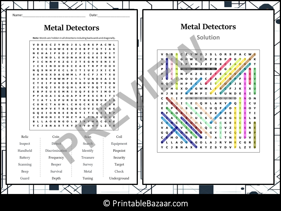 Metal Detectors Word Search Puzzle Worksheet Activity | Teaching Resources
