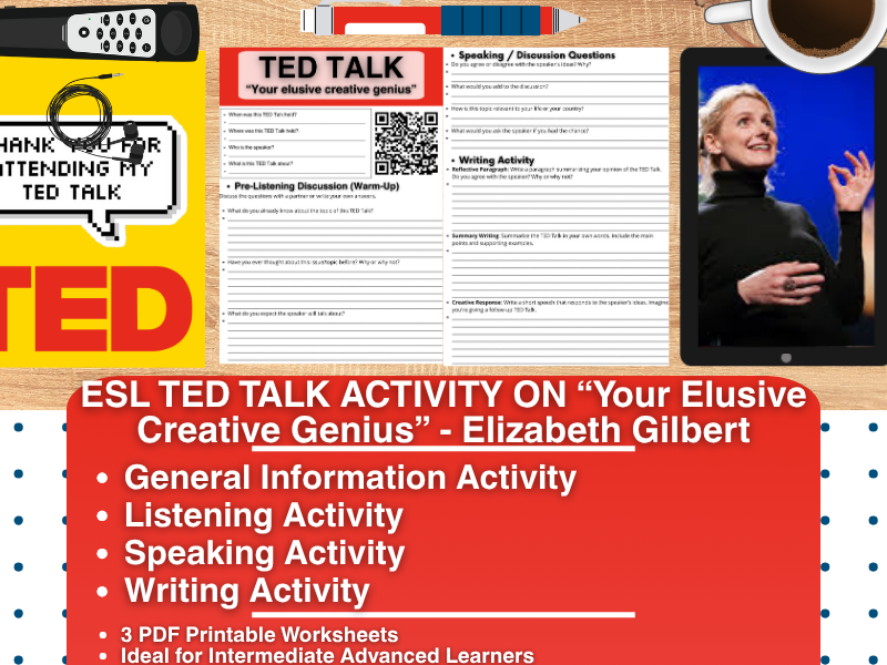 ESL TED Talk Activity Worksheets - Your Elusive Creative Genius ...