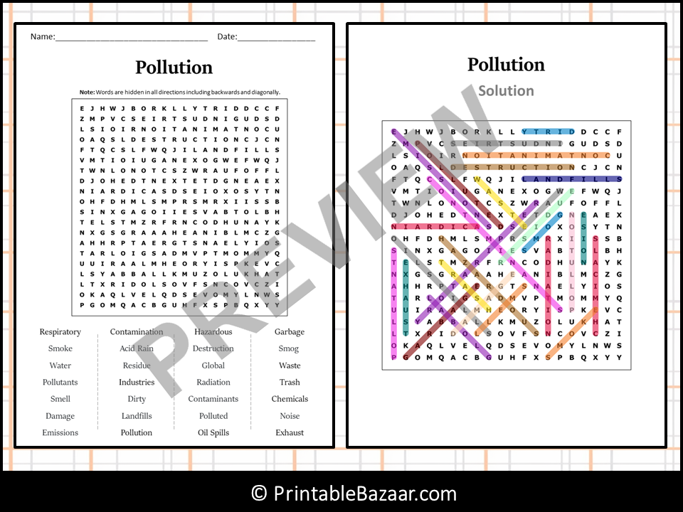 Pollution Word Search Puzzle Worksheet Activity | Teaching Resources