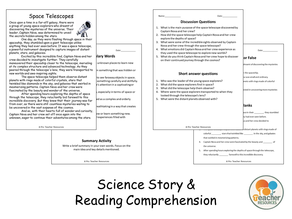 Space Telescopes Reading Science Story Comprehension Questions ...