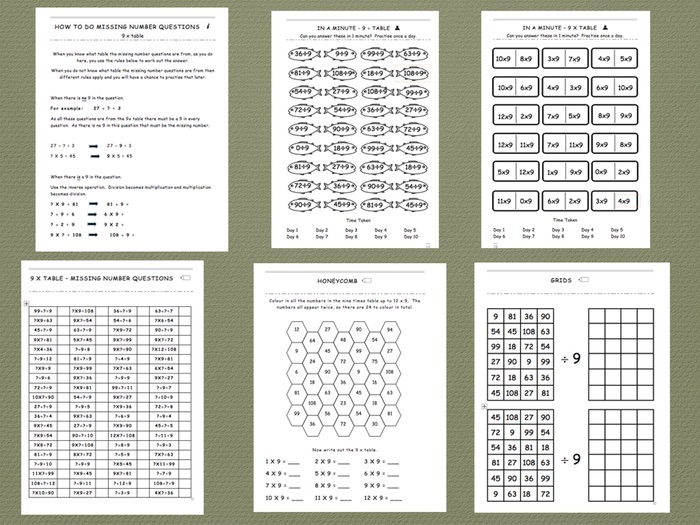Nine Times Table Comprehensive Workbook Teaching Resources