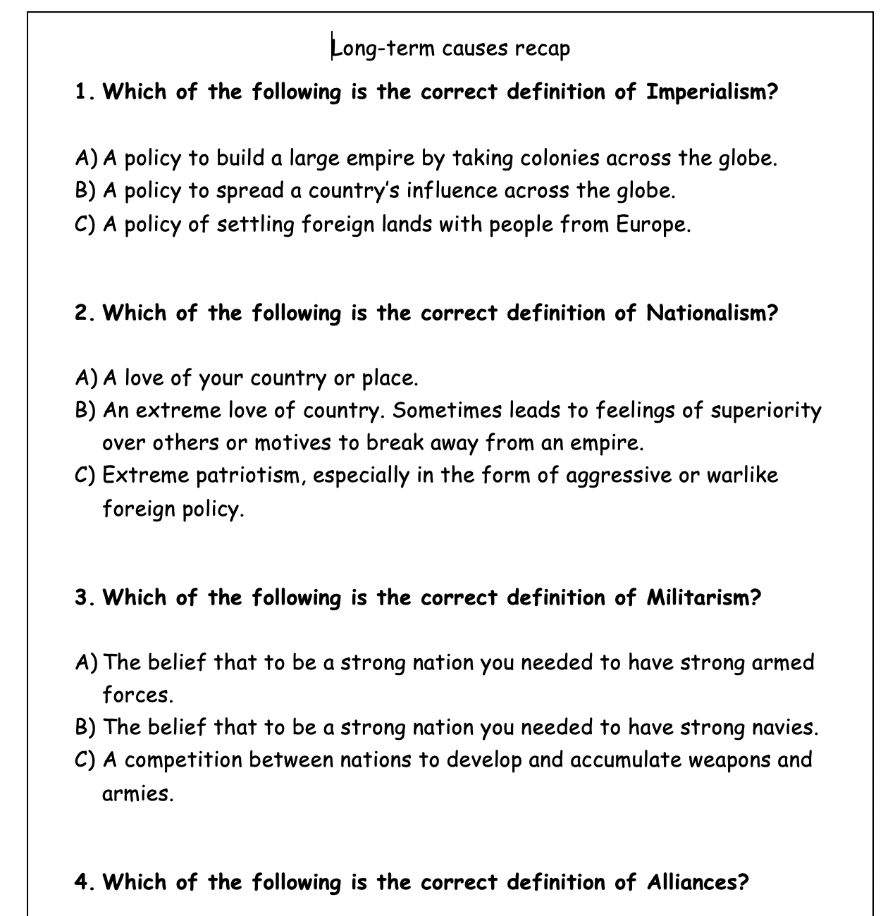 KS3 WW1 causes - 4. How did the long-term causes of WW1 cause tension ...