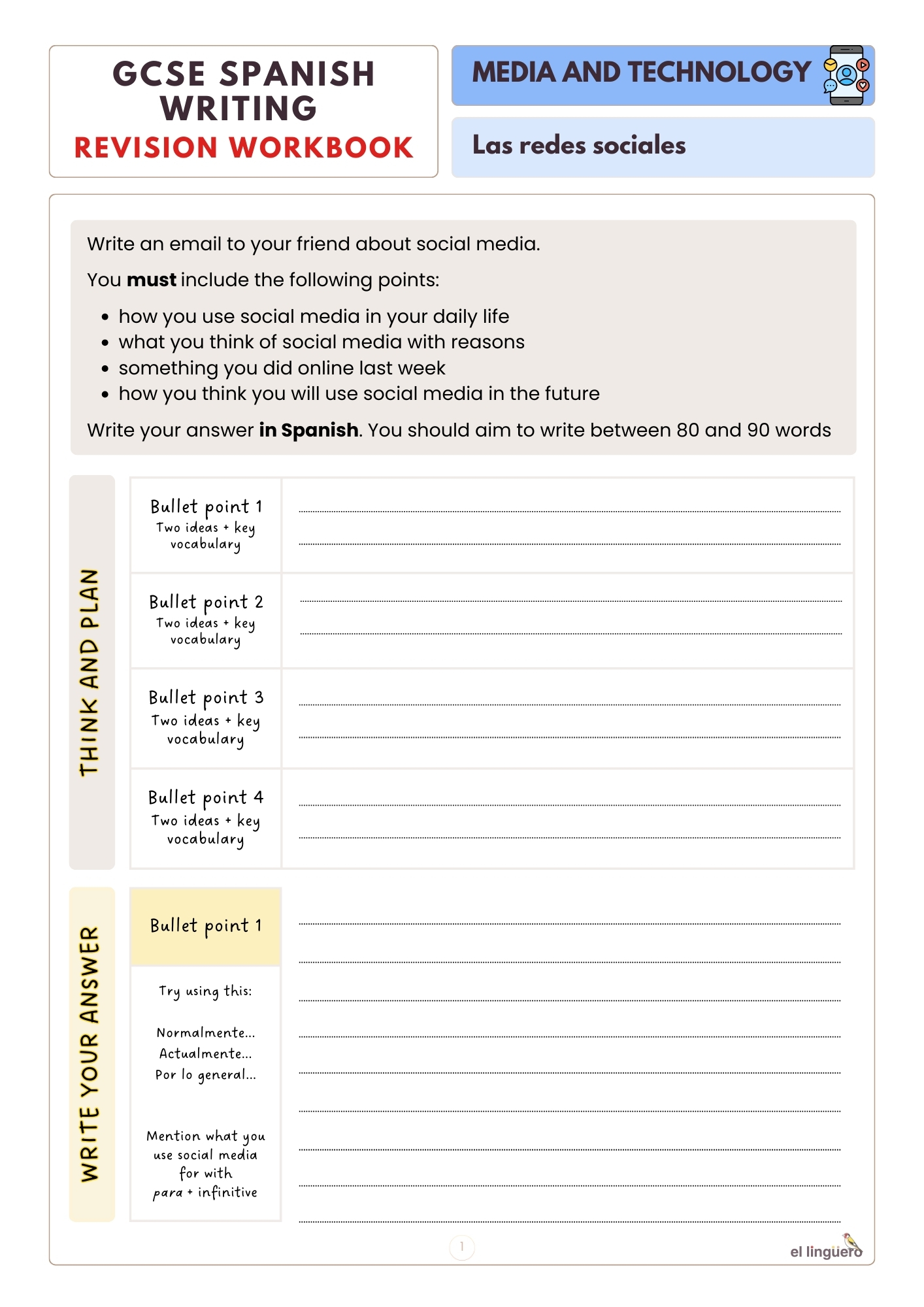 GCSE Spanish Writing Revision Workbook (2024 Spec) - Media & Technology ...