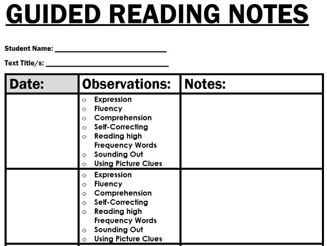 Guided Reading Note Taking Sheet (KS2) | Teaching Resources