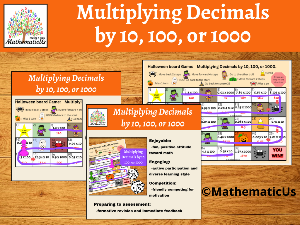 Multiplying Decimals by 10 100 1000 Halloween Maths Board Game ...