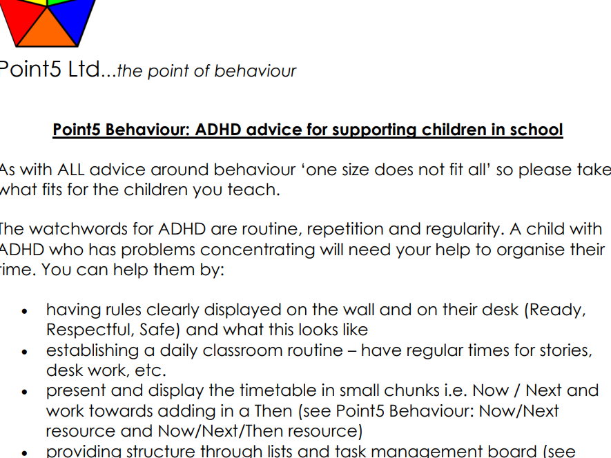 Point5 Behaviour: ADHD Information; Behaviour Planning; Practical ...