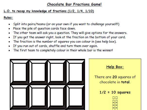 Fractions Chocolate Bar Game (Functional Skills/SEND/KS2 Maths ...