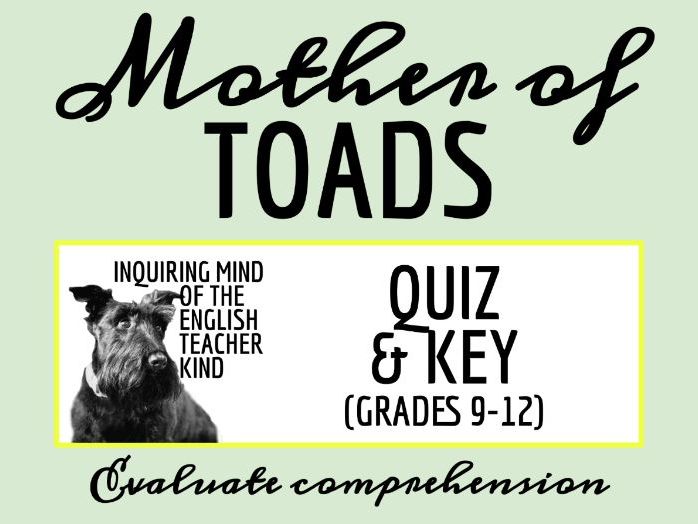 "Mother of Toads" by Clark Ashton Smith Quiz and Answer Key (Halloween ...