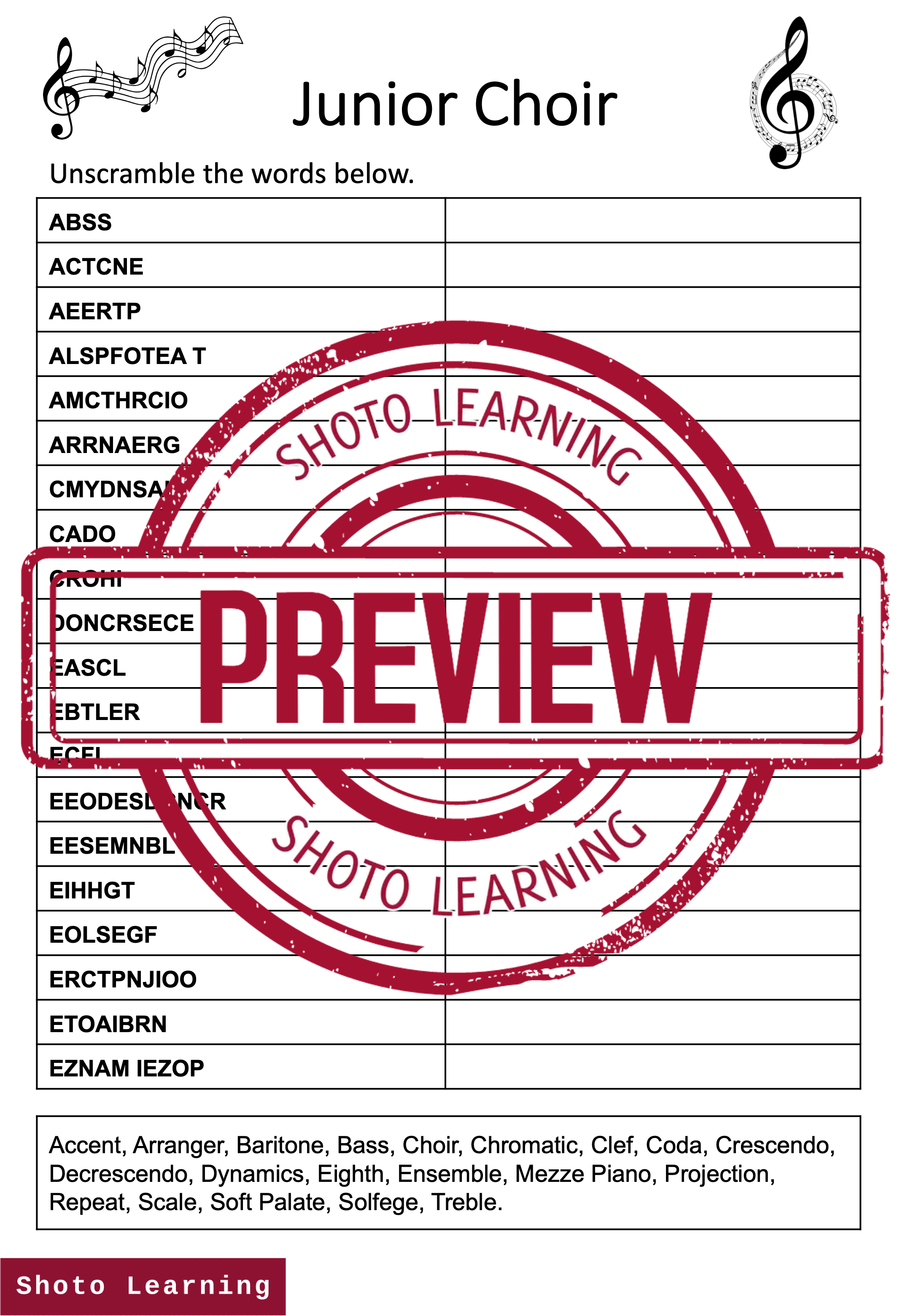 Chorus Vocabulary Dictionary at Fred Morales blog